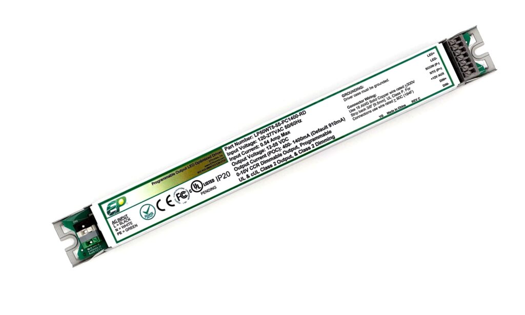 LP50WT5 Series 50 Watt Programmable LED Driver with 12VDC Auxiliary, T5 Metal Case - EPtronics